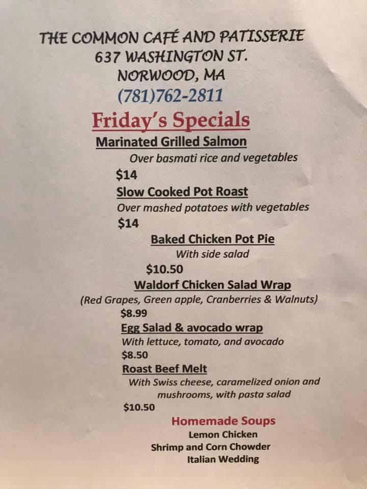 Menu at The Common Cafe & Patisserie, Norwood