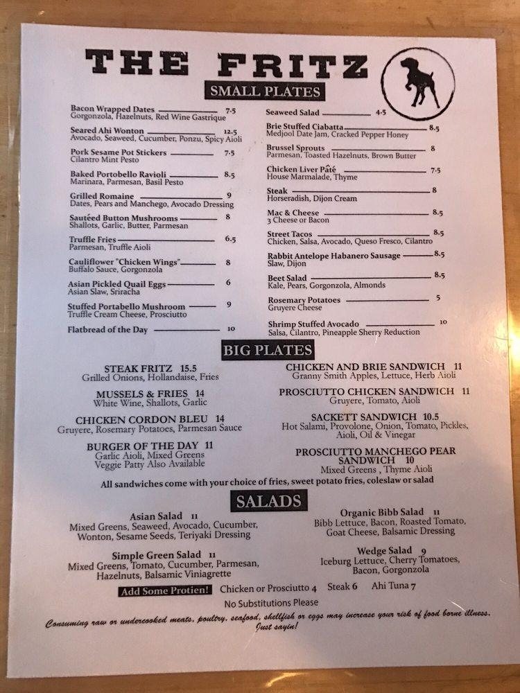 Menu at The Fritz pub & bar, Salida
