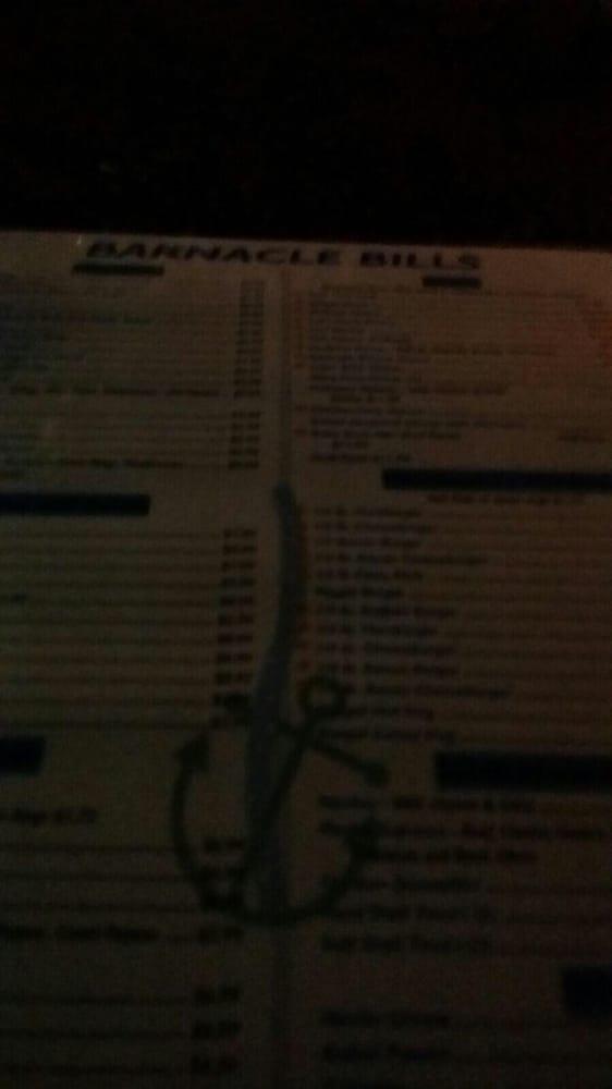 Menu at Barnacle Bill's, East Tawas