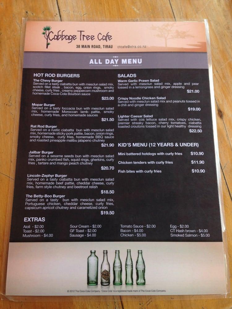 Menu at Cabbage Tree Cafe, Tirau