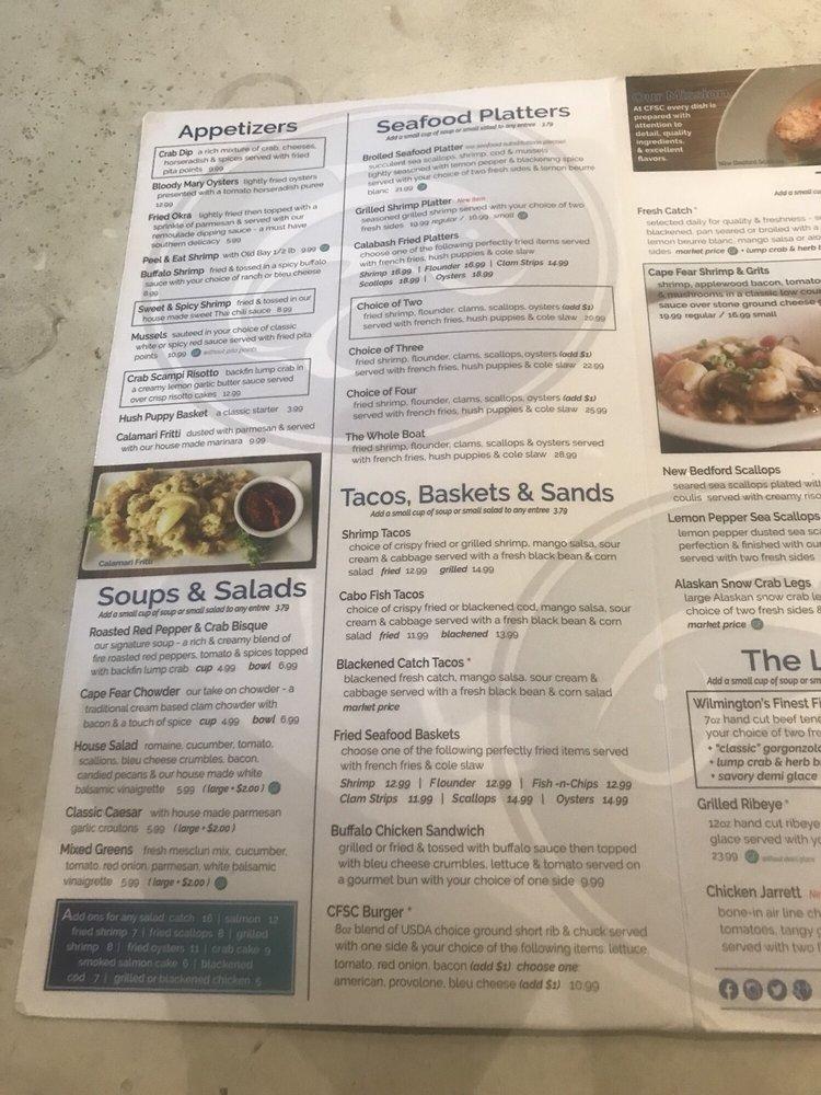 Menu at Cape Fear Seafood Company pub & bar, Wilmington, 140 Hays Ln ...