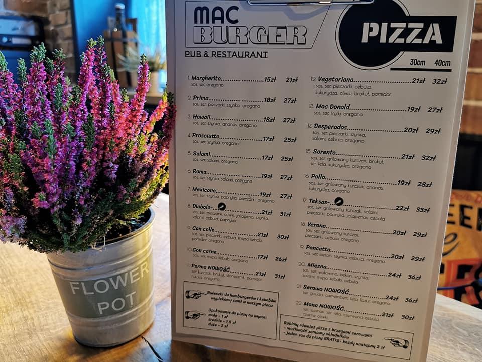 Menu at Mac Burger restaurant, Gubin