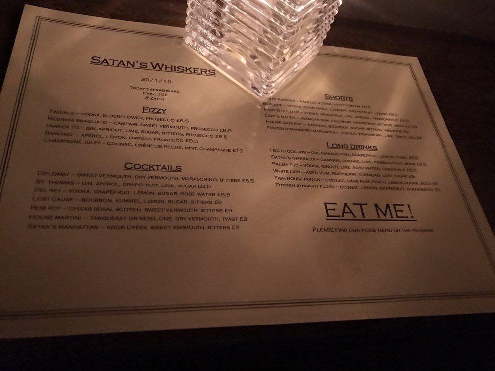 Menu at Satan's Whiskers pub & bar, London