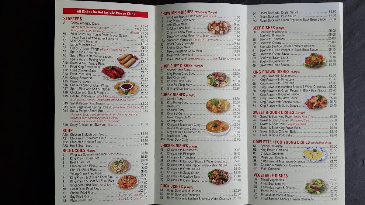 Menu at Wing Wa Takeaway fast food, Staveley