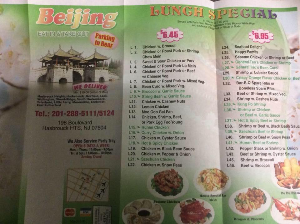 Menu at Beijing Restaurant, Hasbrouck Heights