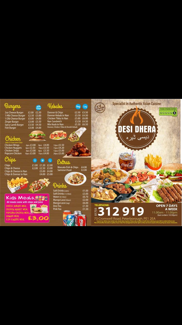Menu at Desi Dhera restaurant, Peterborough