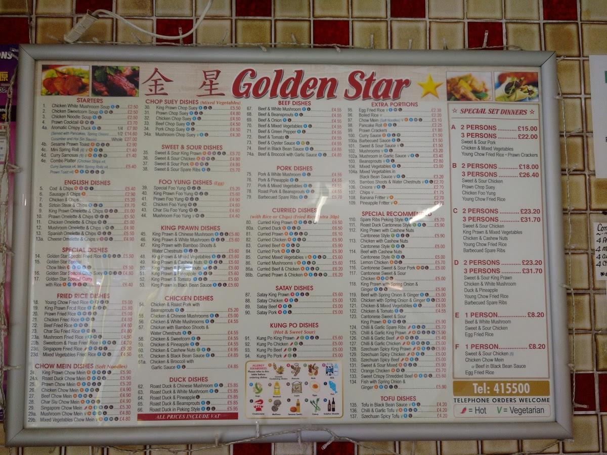 Menu at Golden Star fast food, Gloucester