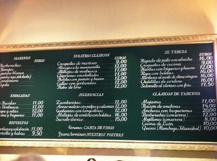 Carta del restaurante La Castela, Madrid