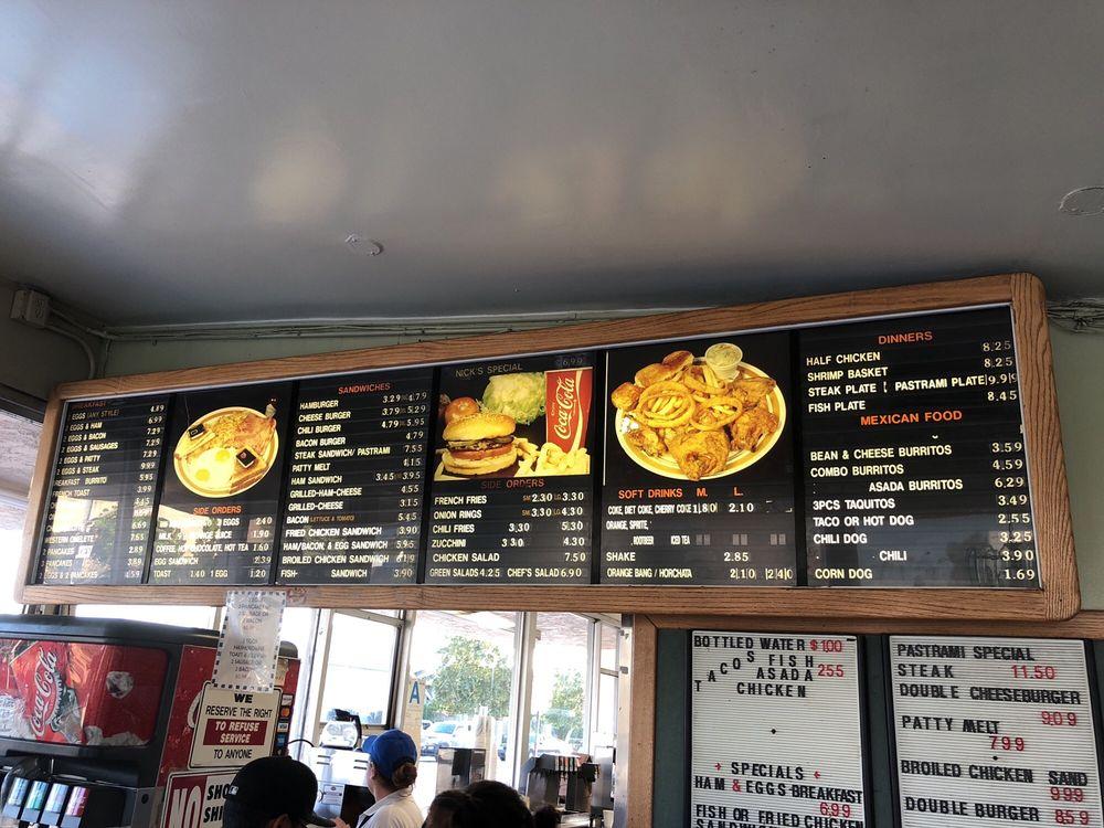 Menu at Nick's Burgers restaurant, El Monte