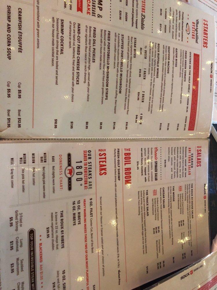 Menu at Roux 61 Seafood & Grill restaurant, Baton Rouge