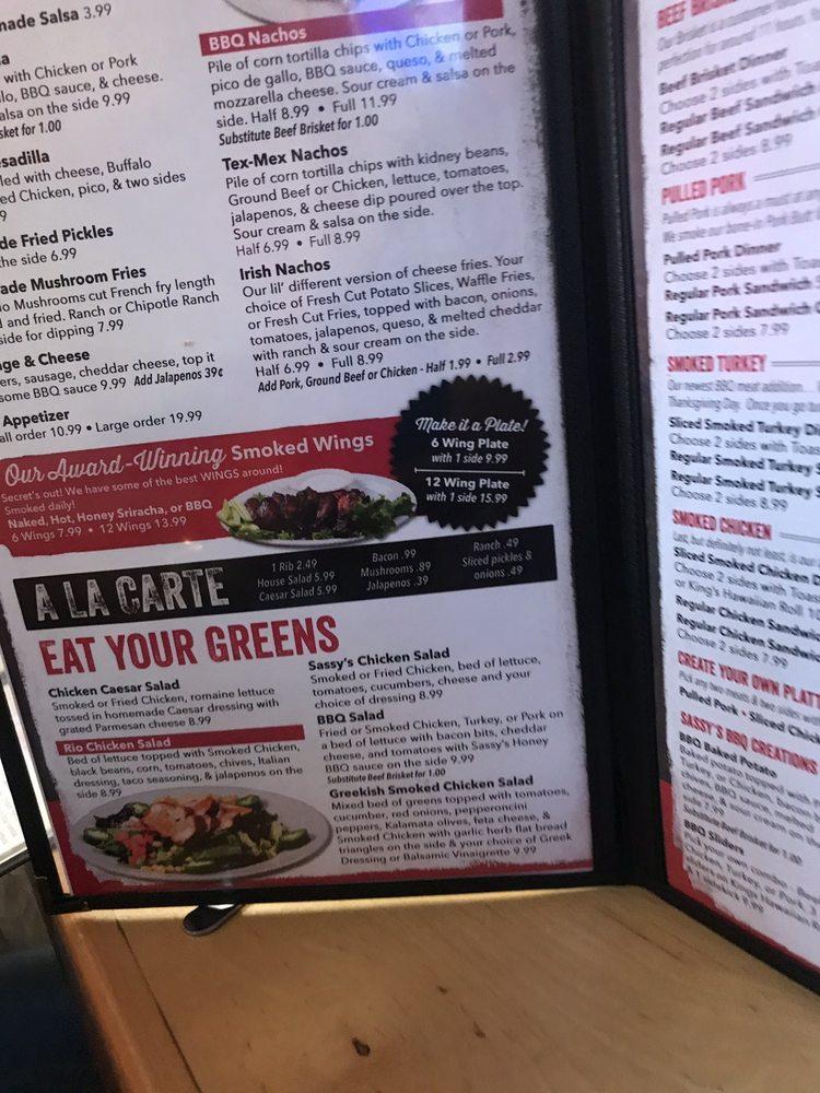 Menu at Sassy's Red House BBQ, Fayetteville