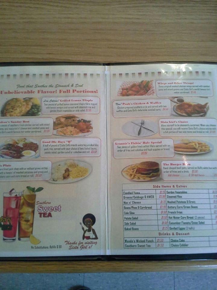 Menu at Sista Girls Soul Food Cafe', North Little Rock