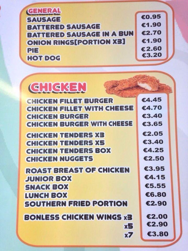 Menu at Tasty Burger est 1980 restaurant, Ireland