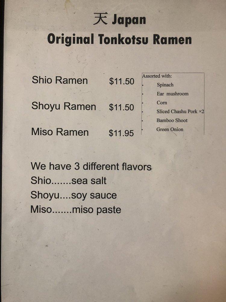 Carta de Ten Japan Japanese Restaurant, Gilroy