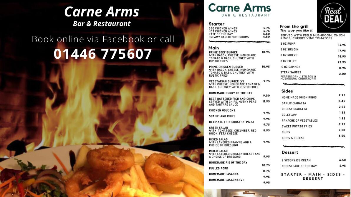 Menu at The Carne Arms pub & bar, Cowbridge, Llysworney