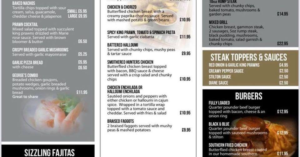 Menu at The George & Dragon pub & bar, Coalville