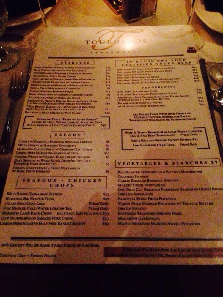 Menu at Tournedos Steakhouse, Rochester