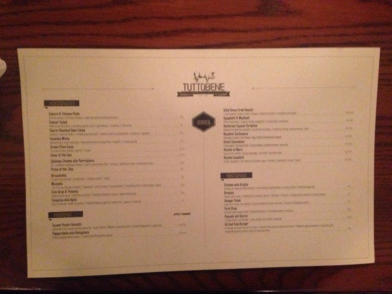 Menu at Tutto Bene restaurant, Bemidji