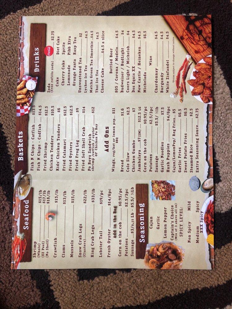 Menu at Captain Crawfish Cajun Seafood Bakersfield restaurant, Bakersfield