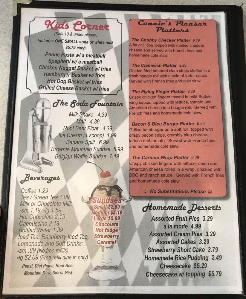 Menu at Connie's Diner cafe, Waterloo