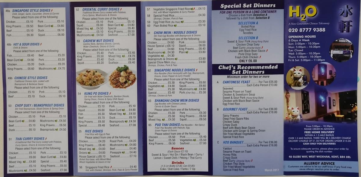 Menu at H20 fast food, West Wickham, 48 Glebe Way