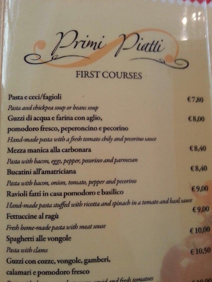 Carta del restaurante Hostaria da Enzo Roma, Roma