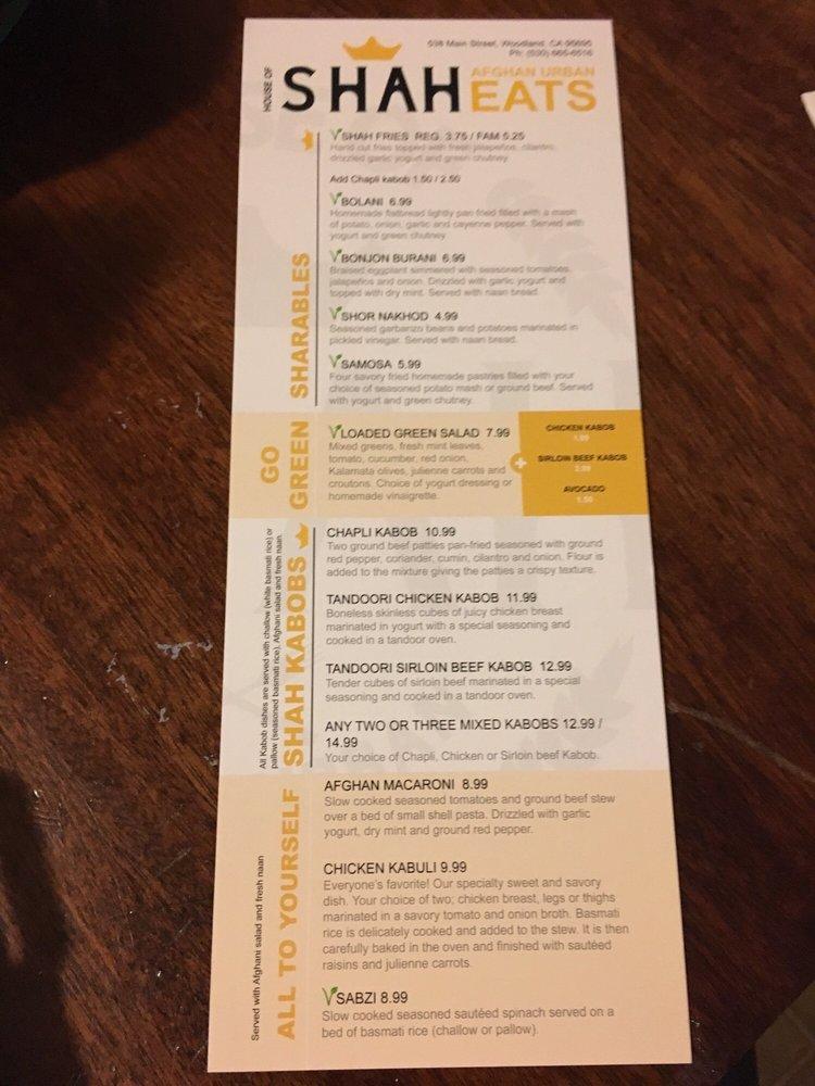 Menu at House Of Shah Afghan Urban Eats restaurant, Woodland