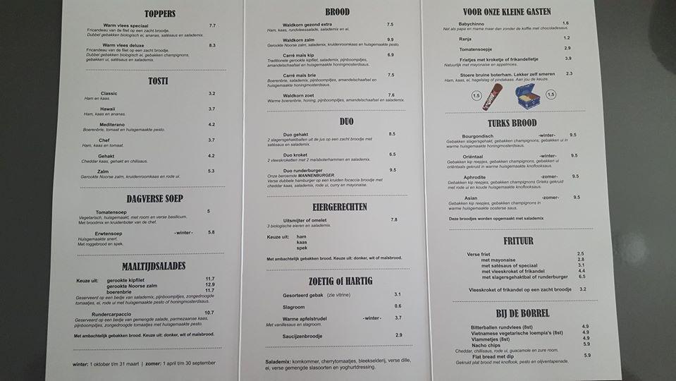 Menu at Lunchroom Bonheur, Arnhem