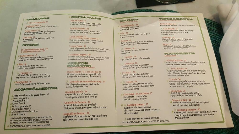 Menu at Toloache restaurant, West New York, 251 W 50th St