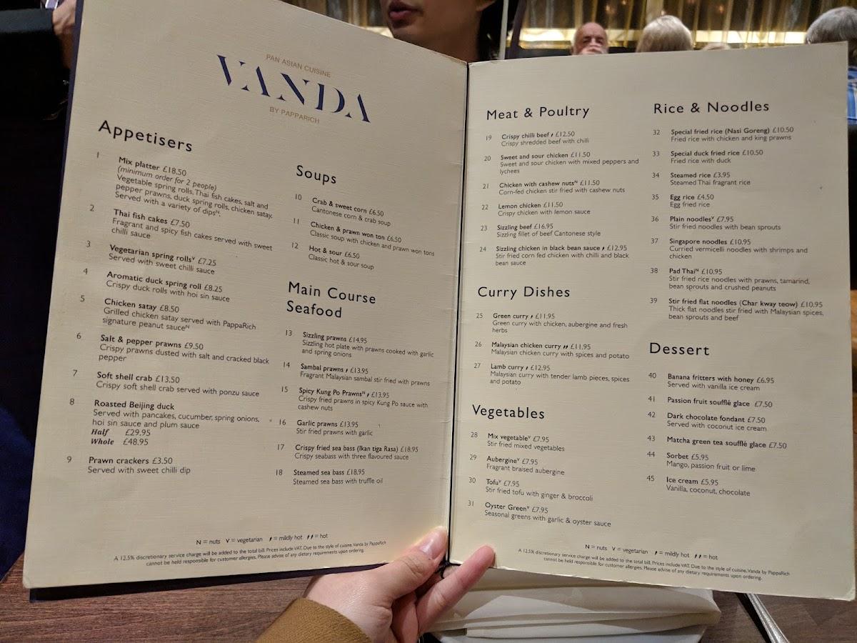 Menu at Vanda Restaurant, Horley