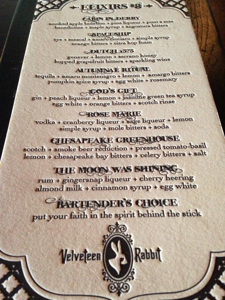 Menu at Velveteen Rabbit pub & bar, Las Vegas