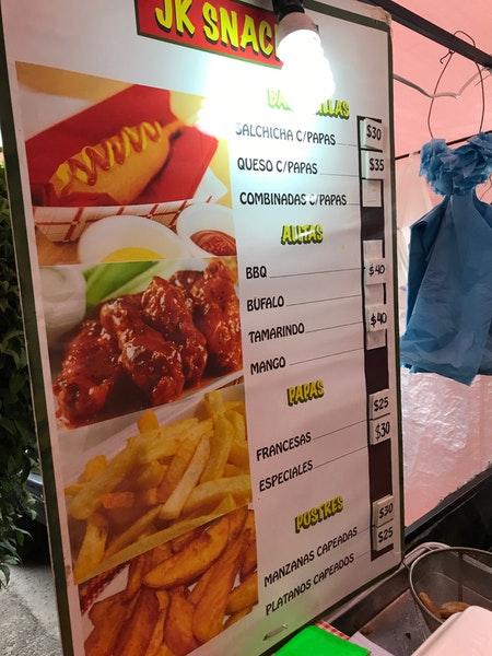 Carta del restaurante jk snack's, Ciudad del México