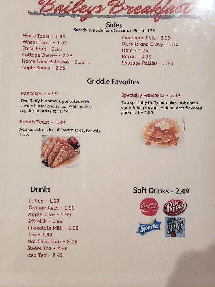 Menu at Baileys Family Dining restaurant, Carl Junction