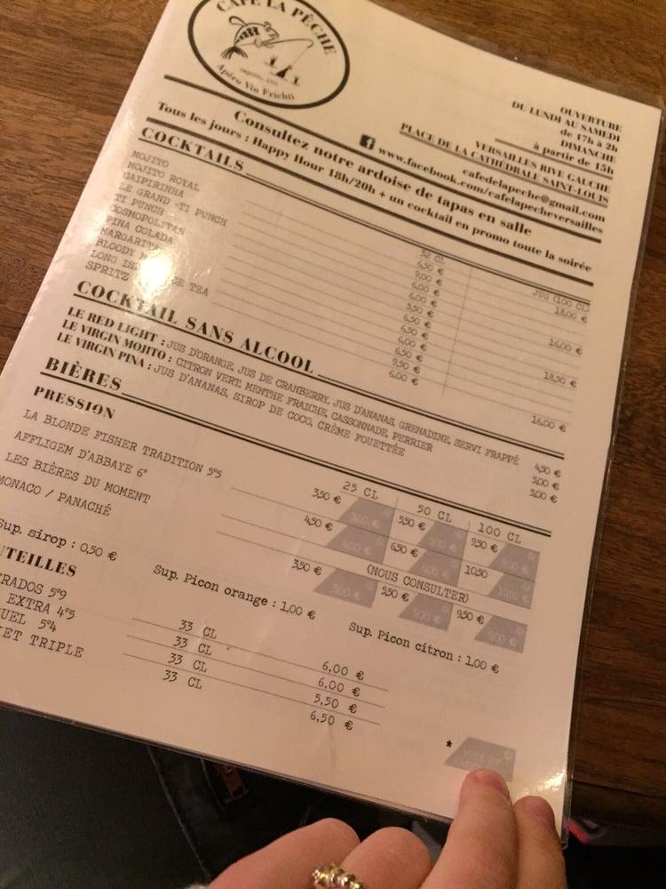 Menu at Café La Pêche, Versailles, 6 Rue du Général Leclerc