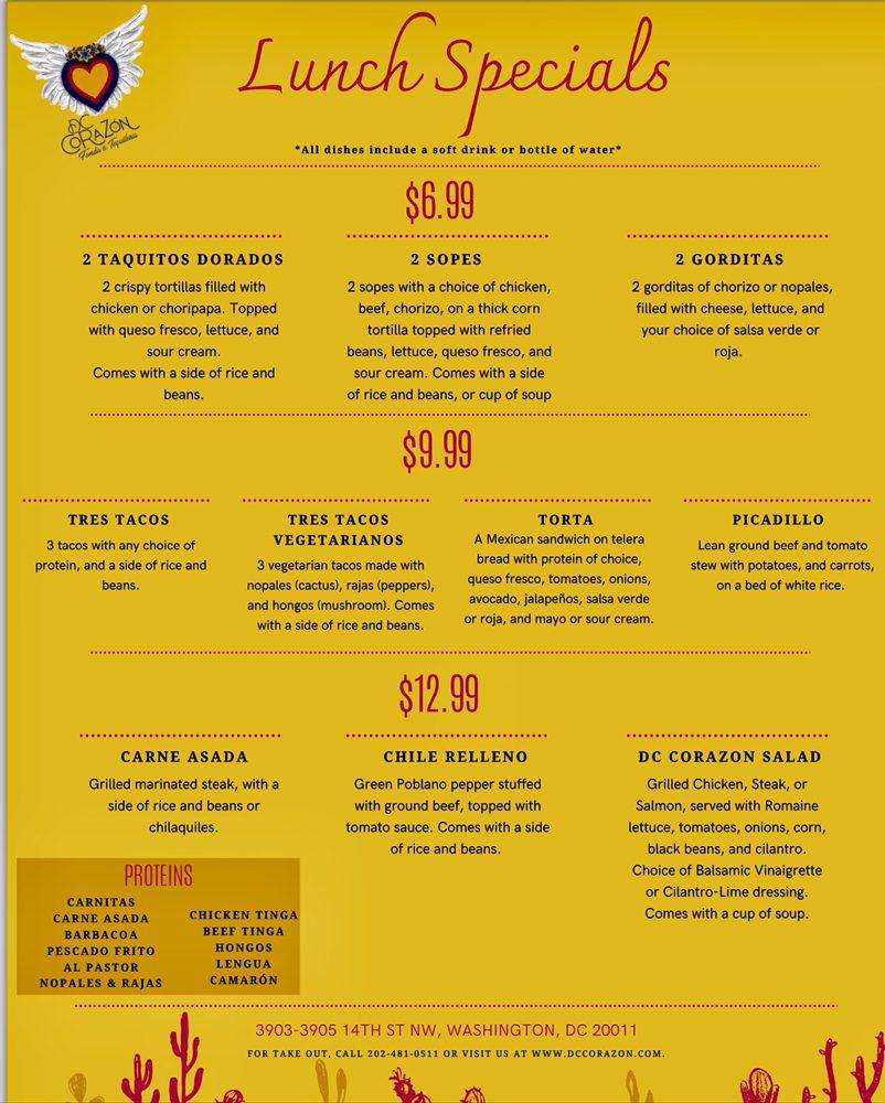 Menu at DC Corazon pub & bar, Washington