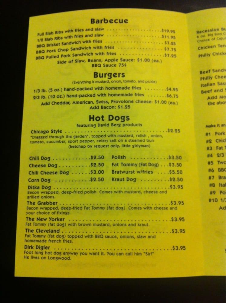Menu at Fat Tommy's Inc restaurant, Chicago, W 111th St