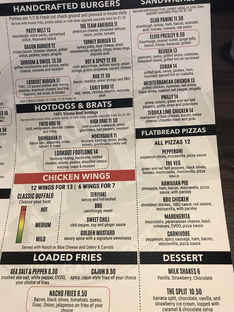 Menu at Lookout Tavern pub & bar, Phoenix