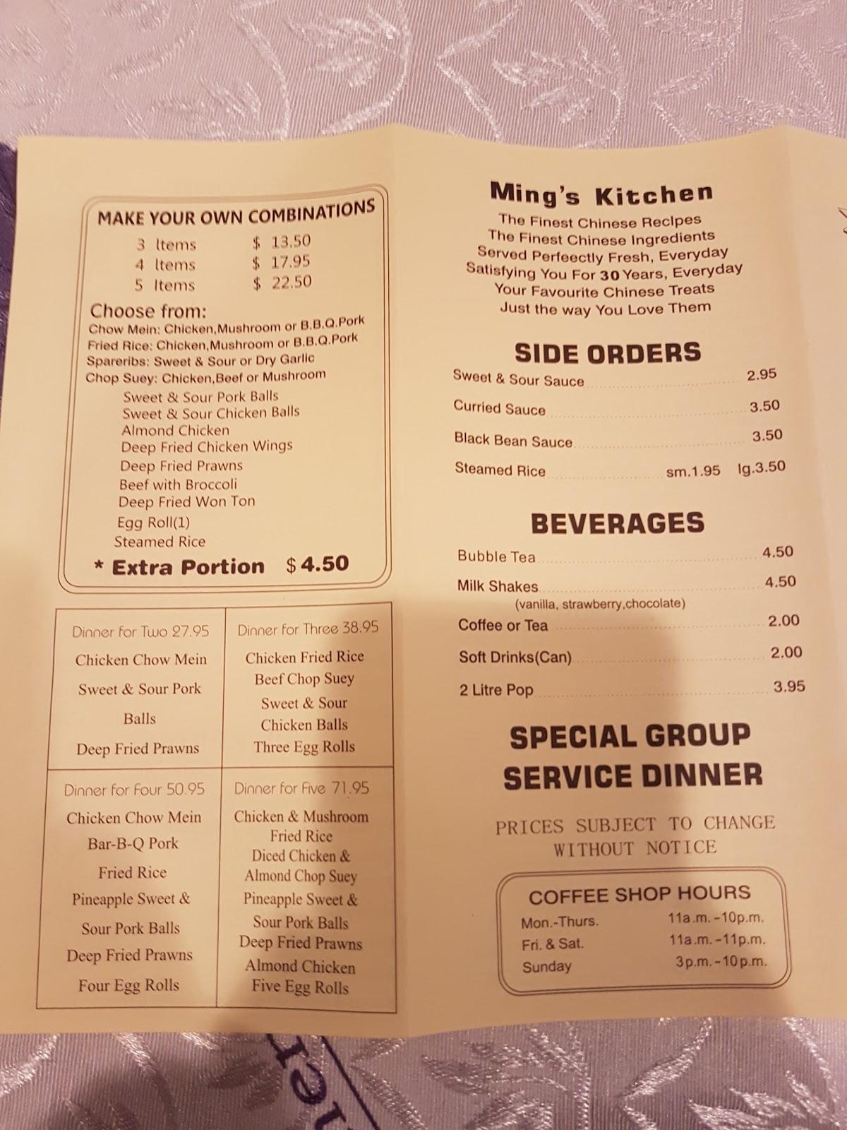 Menu at Mings Kitchen restaurant, Fort Saint John