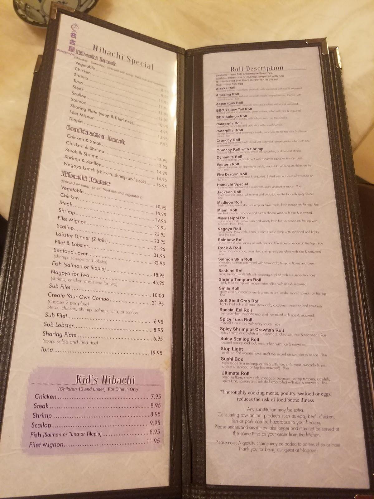 Menu at Nagoya Japanese Cuisine Restaurant, Madison, 111 Colony ...