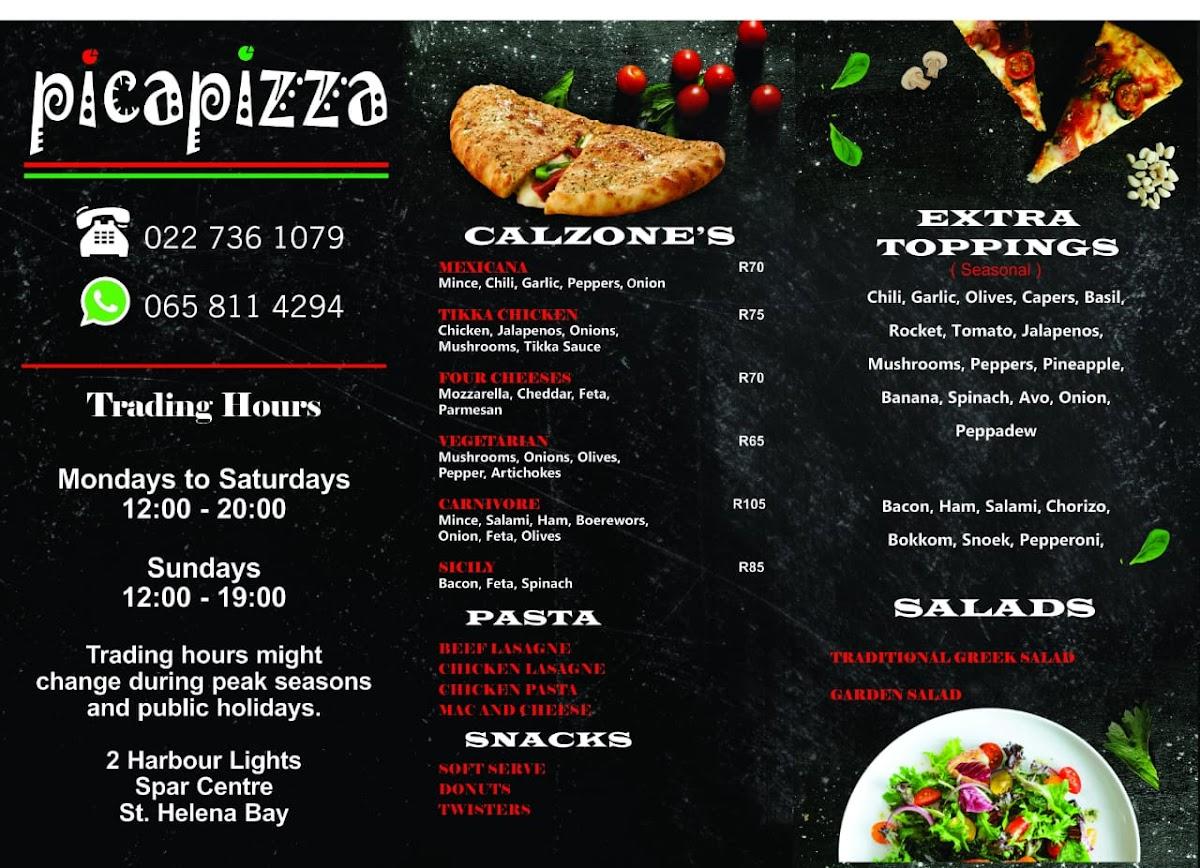 Menu at PicaPizza pizzeria, Saint Helena Bay, Harbour Lights Ave