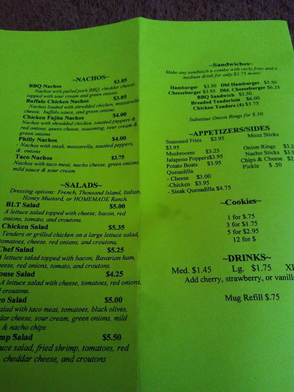 Menu at Spud Hut fast food, Princeton
