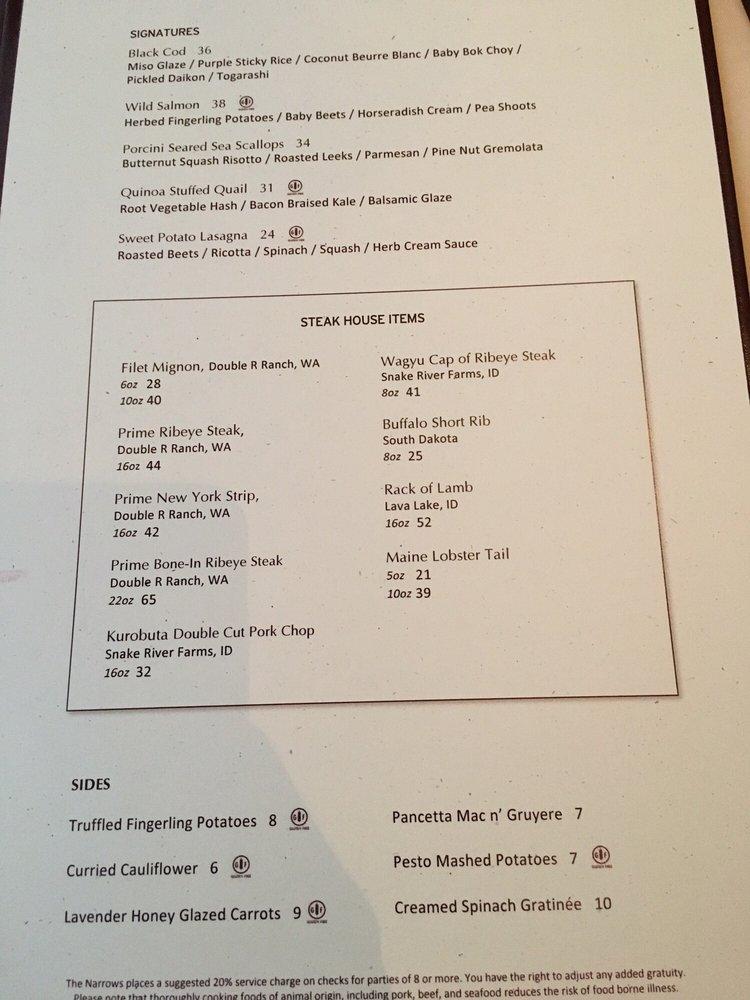 Menu at The Narrows Steakhouse, McCall