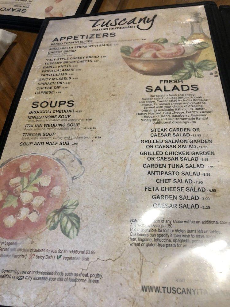 Menu at Tuscany Italian Restaurant, Louisville, 165 Outer Loop suite ...