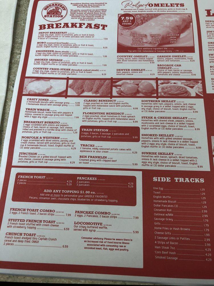 Menu at Breakfast Station restaurant, Spring Hill, Northcliffe Blvd