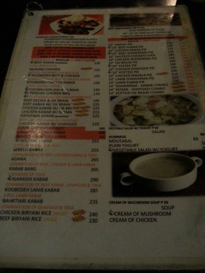 Menu at Hassan Kabab And Steaks Inc restaurant, Cainta