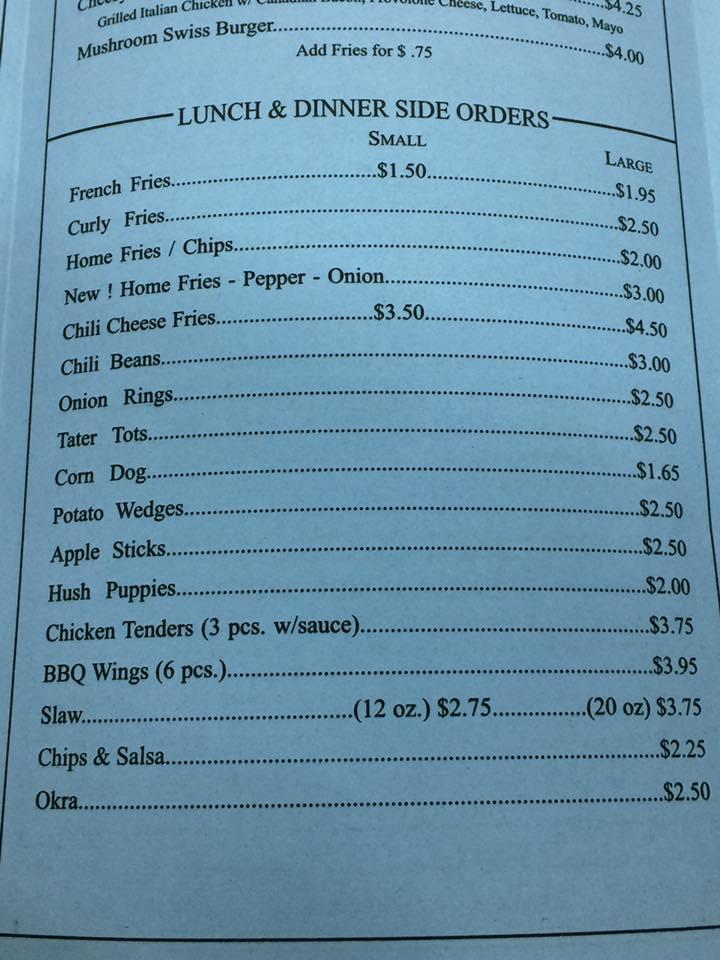 Menu at Heafner's Superette restaurant, Cherryville