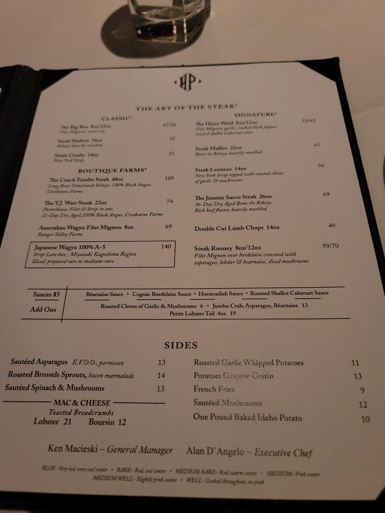 Menu at Hyde Park Prime Steakhouse, Pittsburgh, 247 N Shore Dr