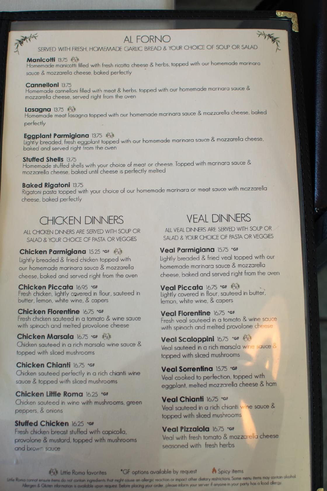 Menu at Little Roma Restaurant, La Mesa, Baltimore Dr #104