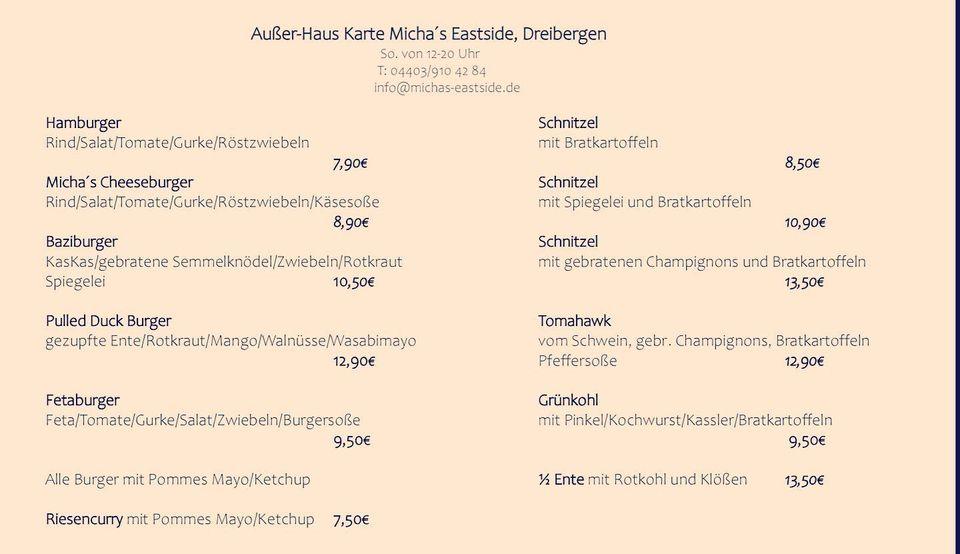 Speisekarte von Micha's Eastside Grill & Restaurant, Bad Zwischenahn