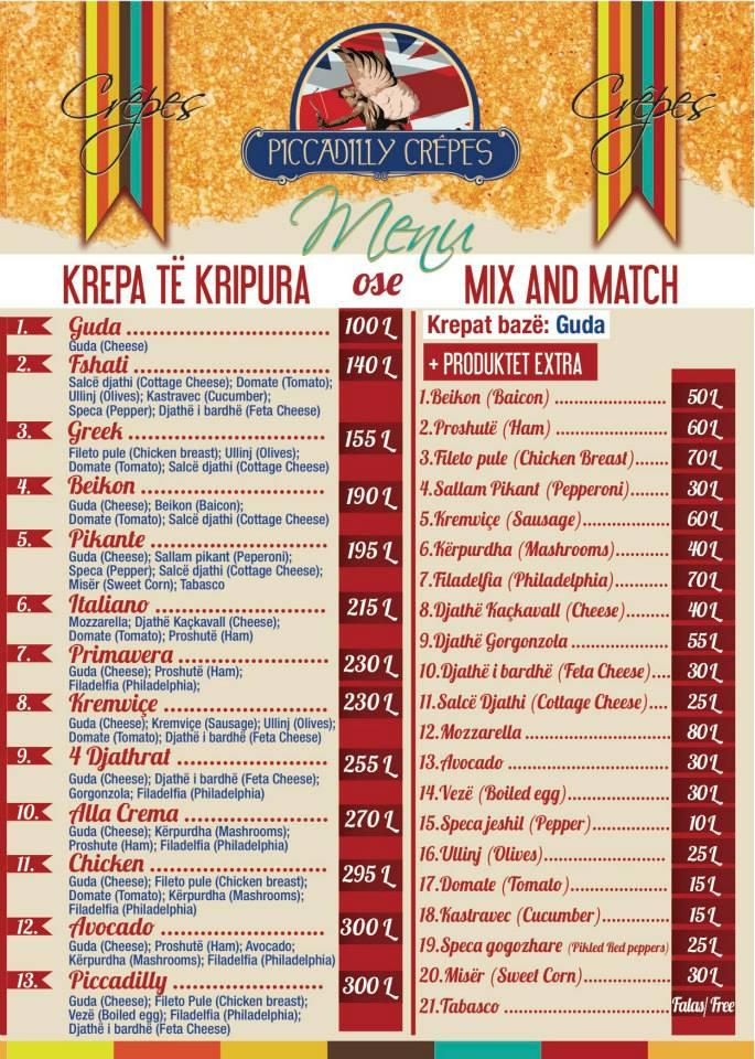Menu at Bar Kafe Lulishtja, Tirana